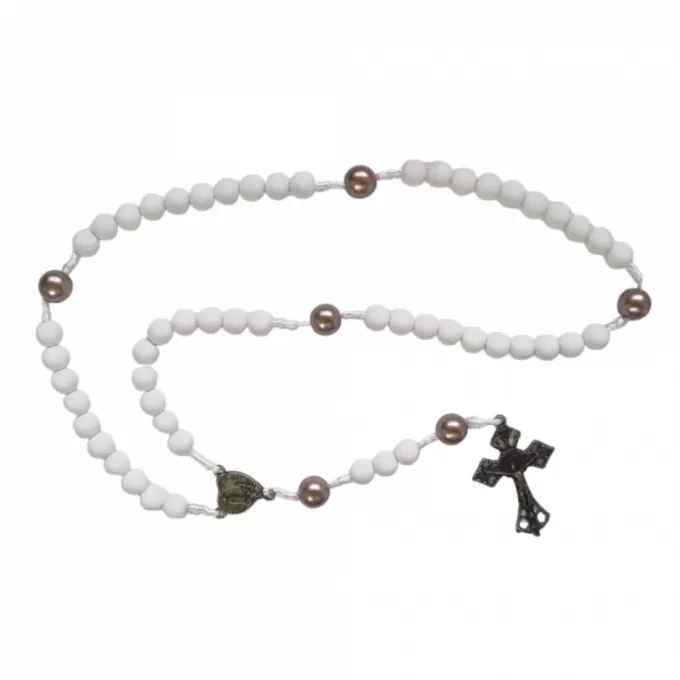 Terço branco e cobre Nossa Senhora de Fátima